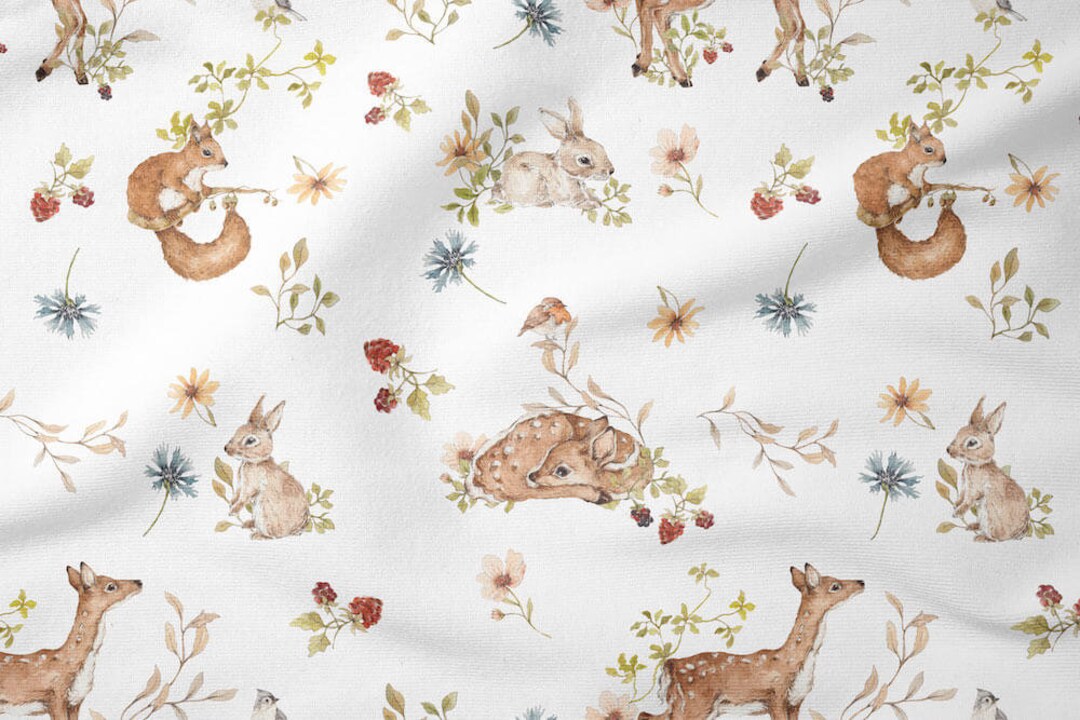 Woodland Fabric, Forest Animals Premium Cotton Fabric, Forest Friends ...