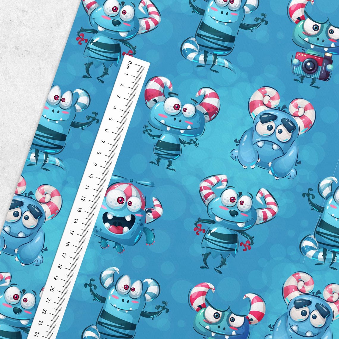 Monsters Knit, Collection Little Blue Monsters Sweatshirt Fabric ...