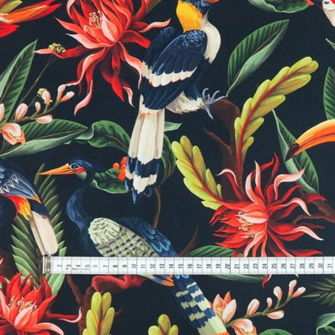 Exotic birds and flowers bird of paradise Waterproof Fabric | Etsy