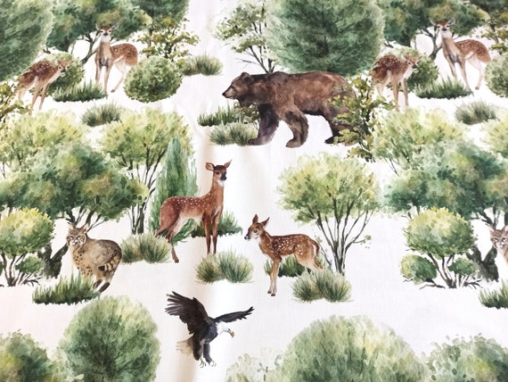 Woodland Fabric Forest Animals Premium Cotton Fabric Forest | Etsy