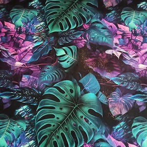 1 Meter Purple Jungle Leaves Italian Velvet Fabric, Upholstery Velvet ...