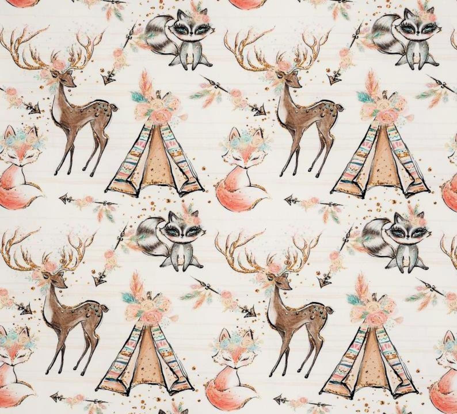 Boho Forest Animals Fabric by the Half Yard Tribal Woodland - Etsy