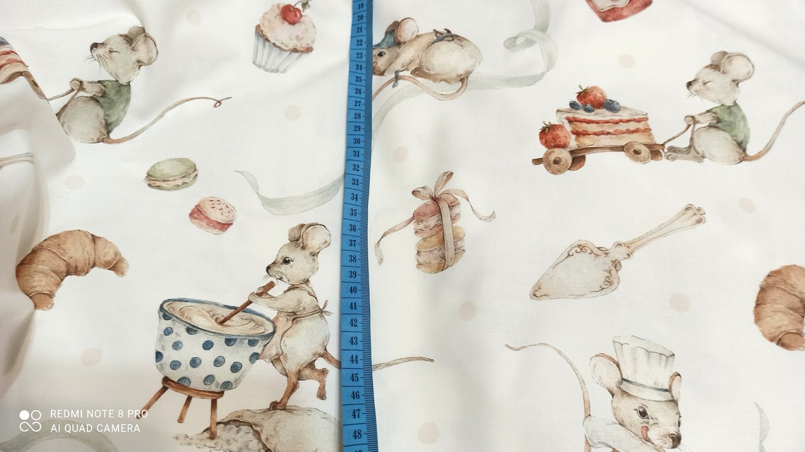 Mice in the Pastry Shop Cotton Fabric, Premium Cotton Fabric, Mouse ...