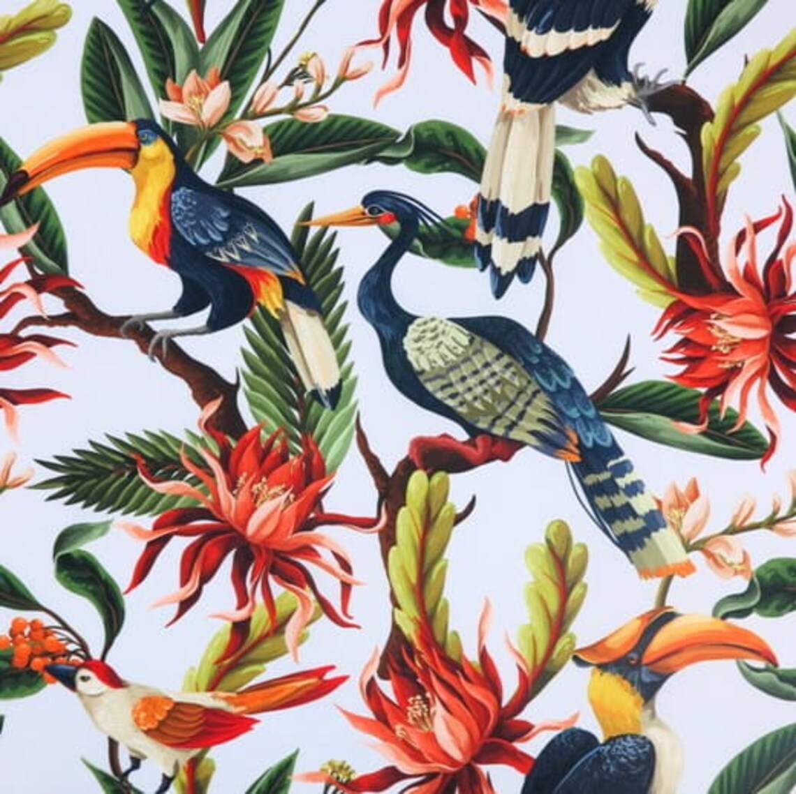 Exotic birds and flowers bird of paradise Waterproof Fabric | Etsy