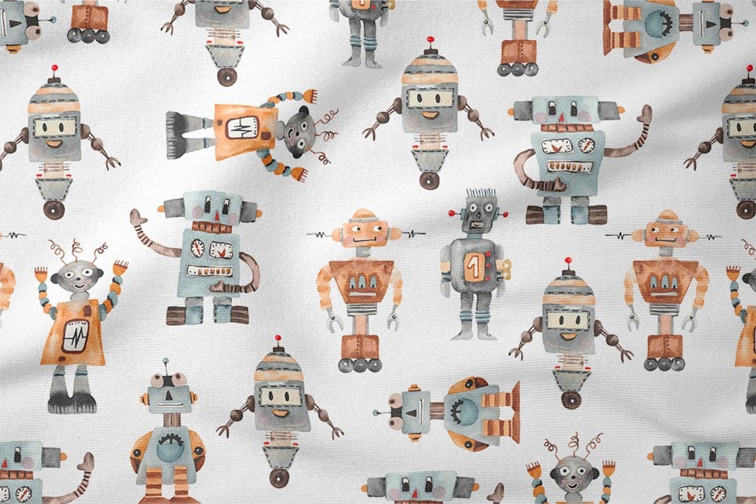 Robots Premium Cotton Fabric, Boy's Fabric, Robots Digital Print ...