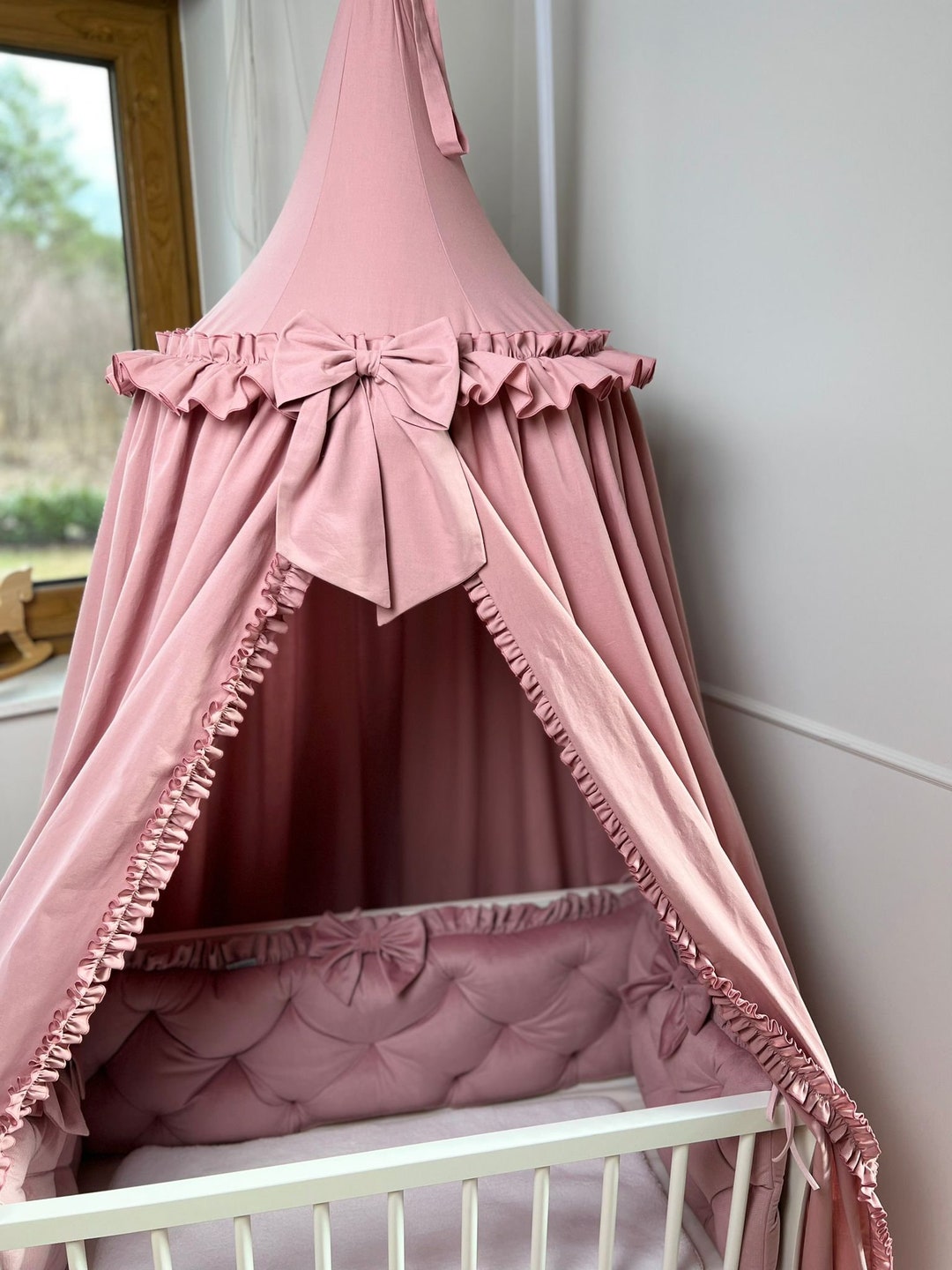 Dreamy Baby Big Baldachin With Bow, Baby Crib Canopy, Nursery Canopy ...