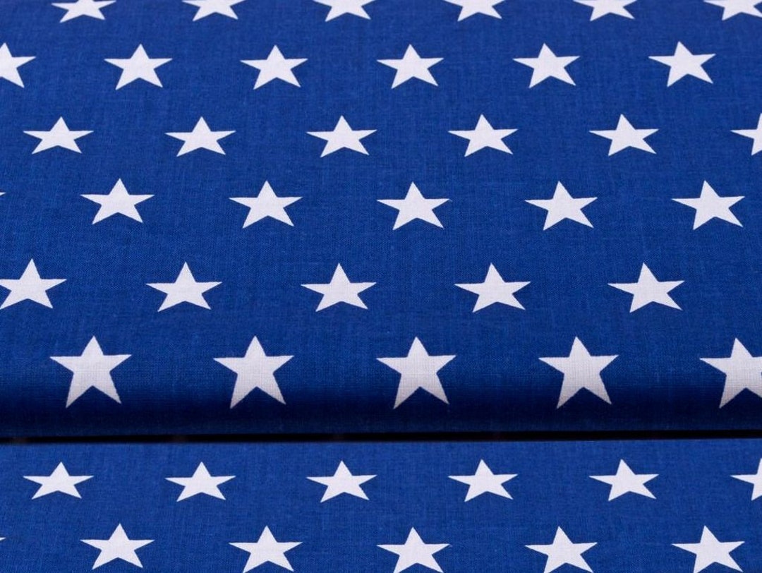 White Stars on Navy Blue Background Cotton Fabric, White Stars Cotton ...