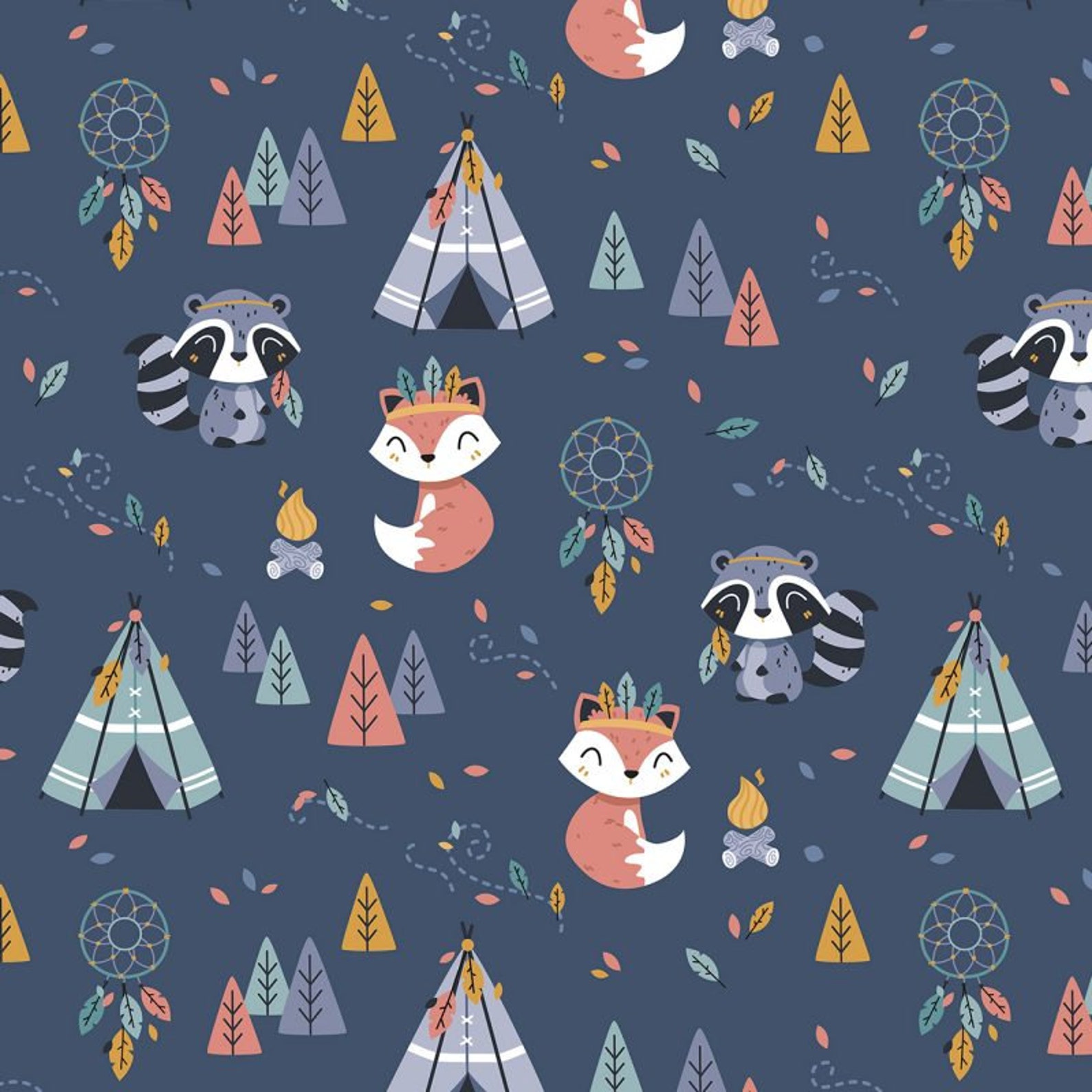 Boho Forest Animals Fabric by the Half Yard Tribal Woodland - Etsy