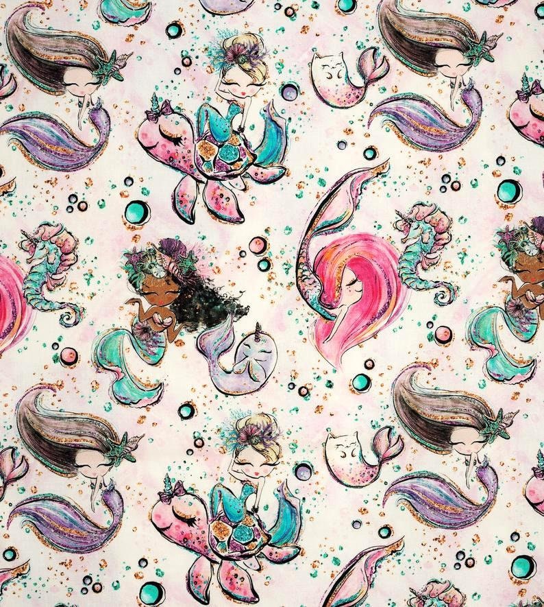 Mermaid Fabric Sea Mermaid Fabric by the Half Yard Sea | Etsy