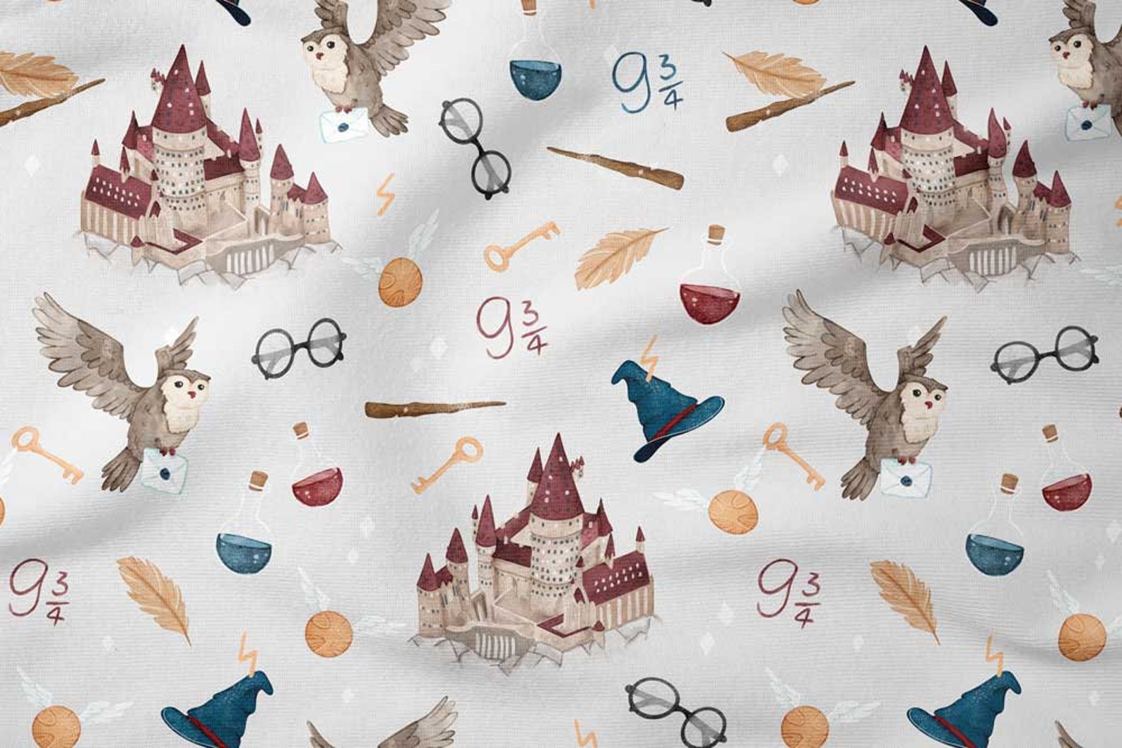 School of Magic Beige Background Premium Cotton Fabric, Wizard Fabric ...
