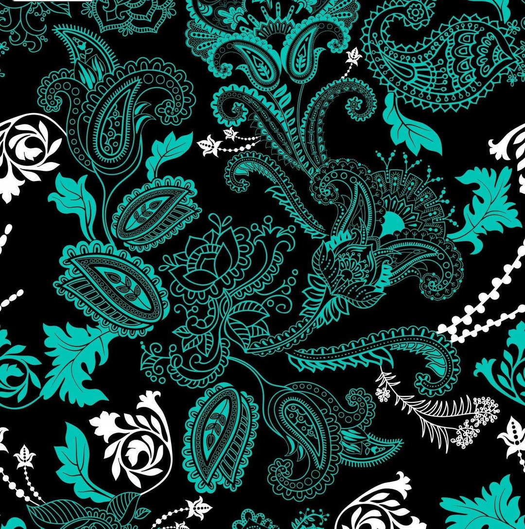 1 Yd Turquoise Paisley Velvet Fabric, Italian Upholstery Fabric ...