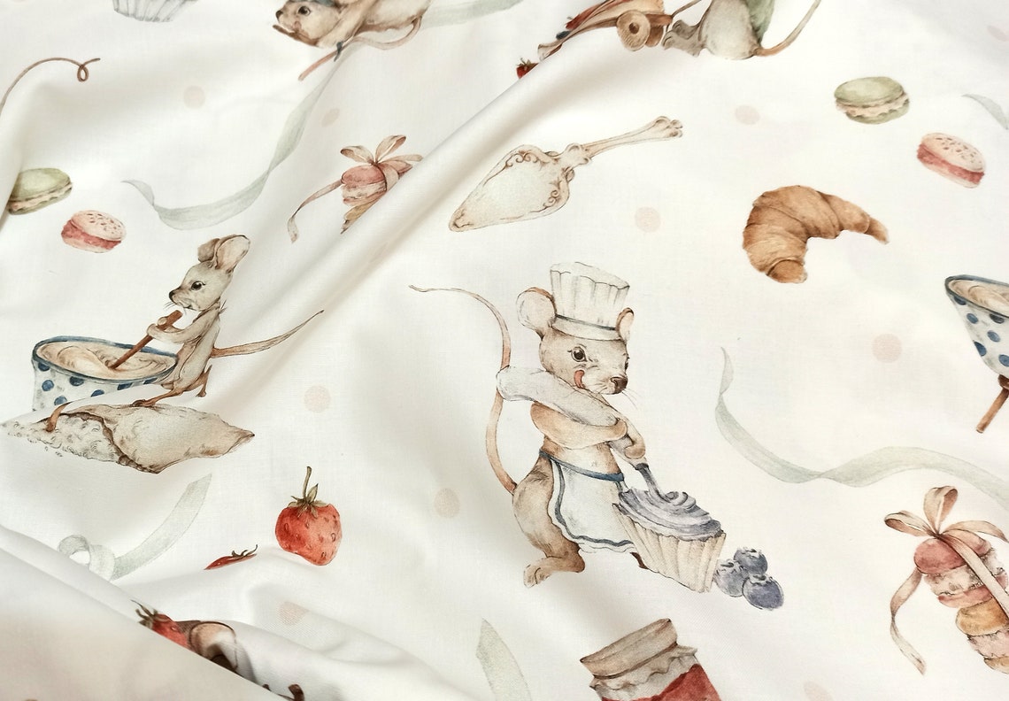 Mice in the Pastry Shop Cotton Fabric Premium Cotton Fabric - Etsy