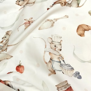 Mice in the Pastry Shop Cotton Fabric, Premium Cotton Fabric, Mouse ...