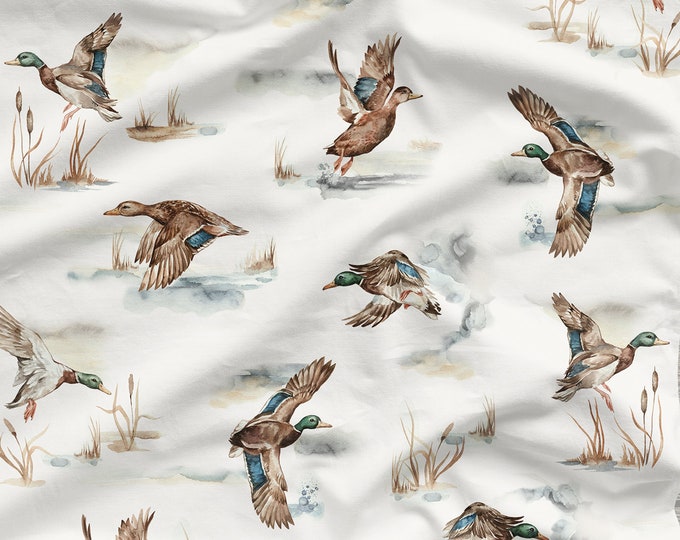 Rest 80 Cm Wild Ducks, Ducks by Lake Cotton Fabric, Premium Cotton ...