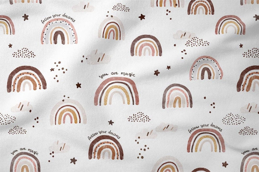 Rainbow Brown Premium Cotton Fabric, Watercolor, Digital Print Cotton ...