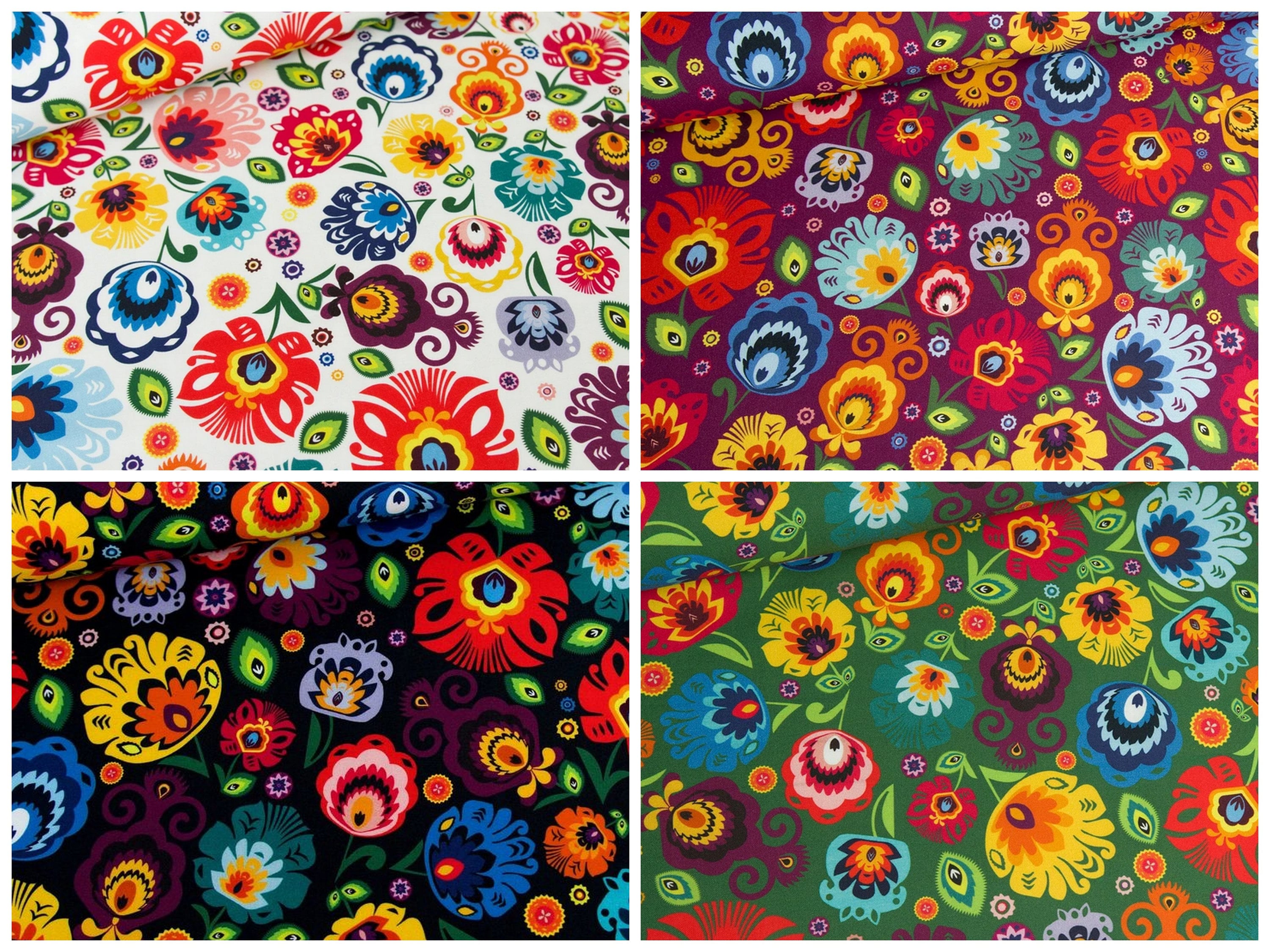 Folk Flowers Cotton Fabric Polish Folklore Pattern Folk | Etsy