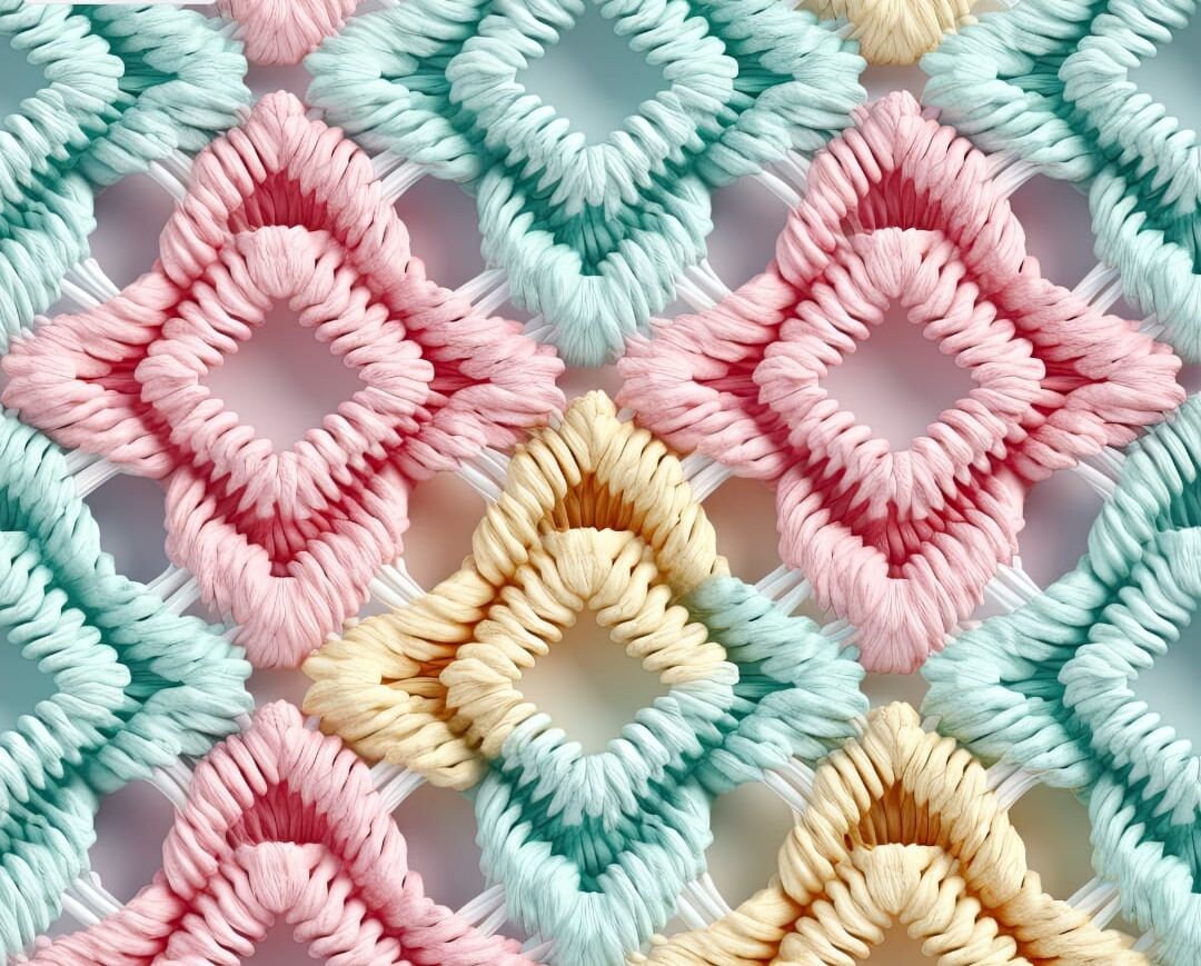1 Yard Pastel Crochet Pattern Waterproof Fabric, Crochet Polyester ...