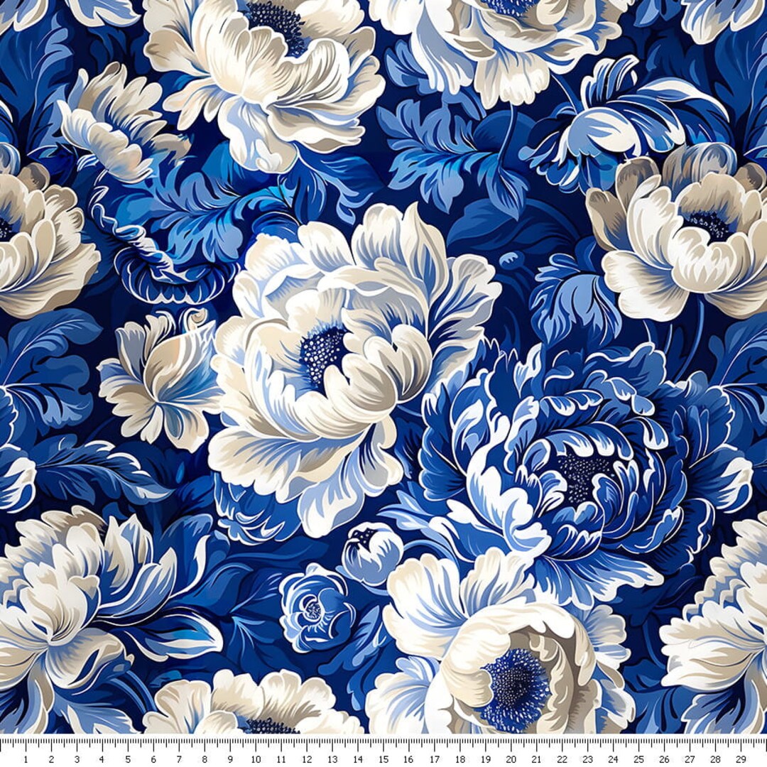 1 Meter Flowers Faience Peonies Italian Velvet Fabric, Upholstery ...