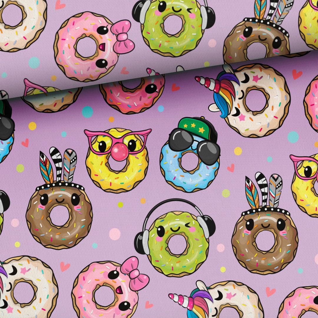 Colorful Donuts Collection Sweatshirt Fabric, Donut French Terry Knit ...