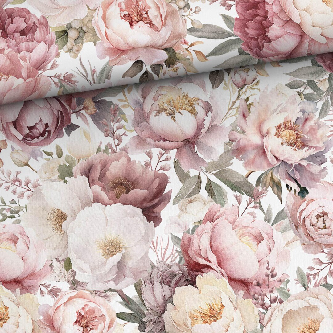 Pastel Peonies Muslin, Peonies Bamboo Muslin Fabric, Bamboo Viscose ...