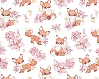 Pink Fox Fabric Fox in A Wreath by Innamoreva Woodland Fox on Pink ...