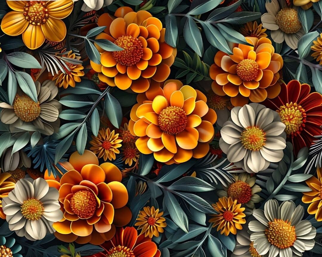1 Meter Italian Velvet, Marigold Flowers Velvet Fabric, Flowers Pattern ...