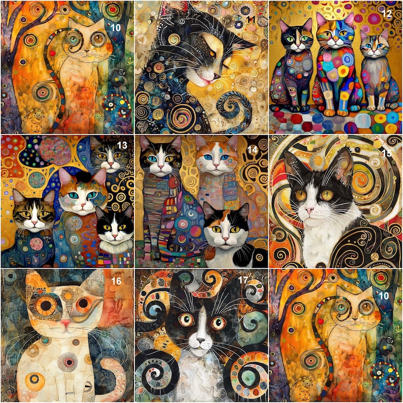 Gustav Klimt Velvet Panel Cats, Flowers Velvet Fabric, Upholstery ...