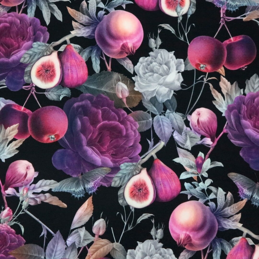 Figs in Flowers Italian Velvet Fabric, Upholstery Fabric, Upholstery ...