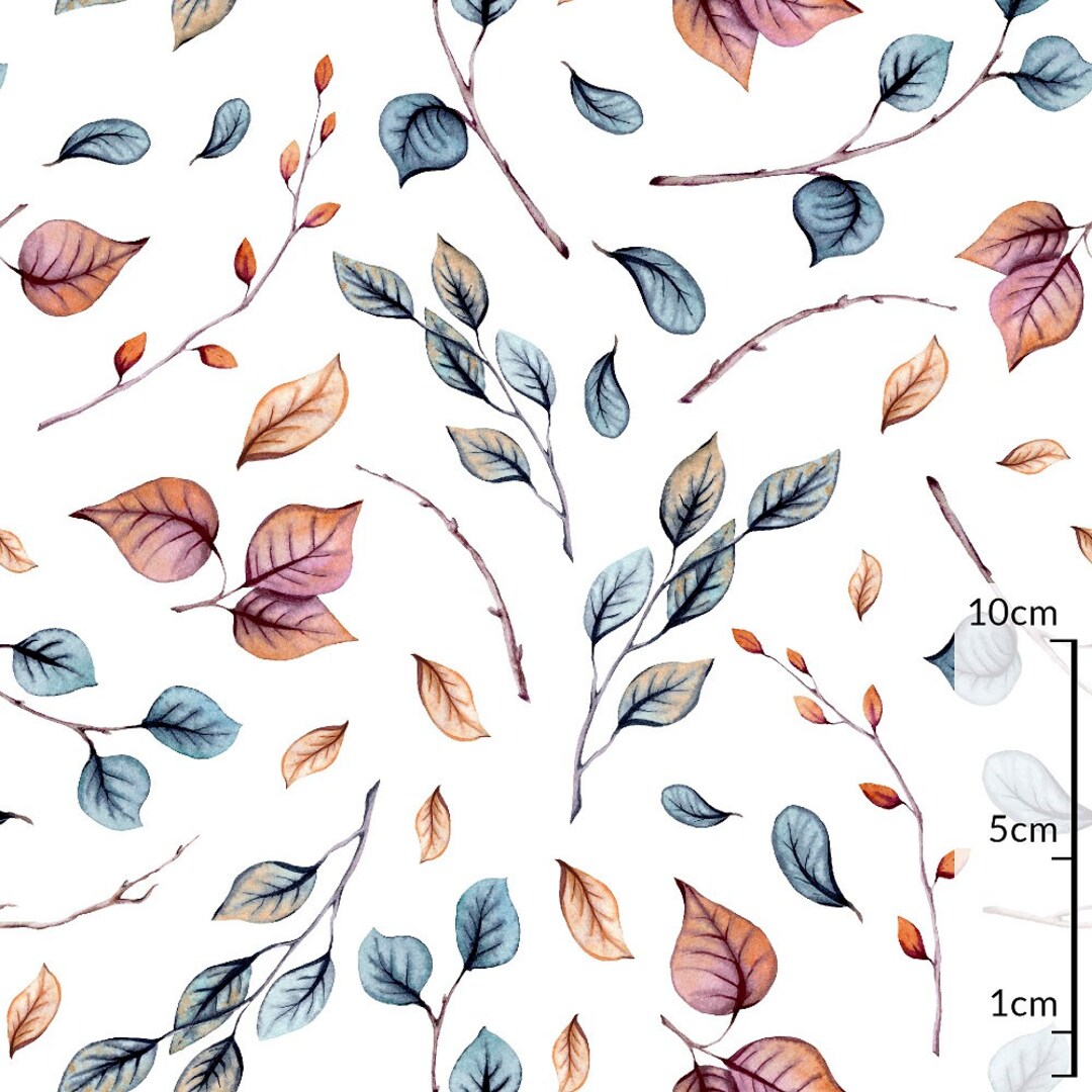 Colorful Leaves Premium Cotton Fabric, Autumn Leaves on White ...