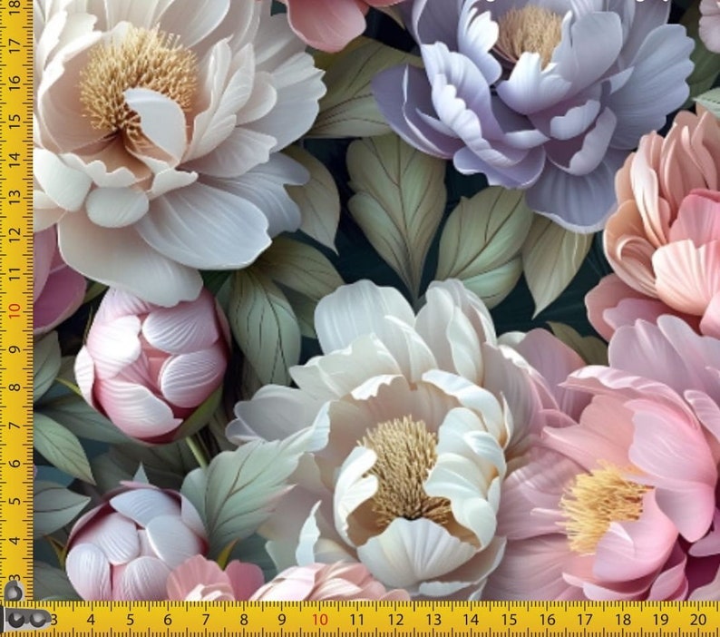 1 Yard Peony Flowers Waterproof Fabric, Flowers Polyester Waterproof ...