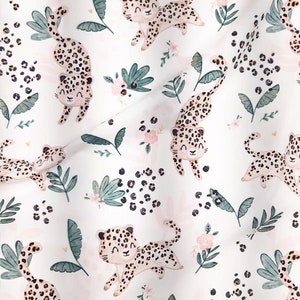 Sweet Leopards Cheetah on White Background, Premium Cotton Fabric, Cute ...