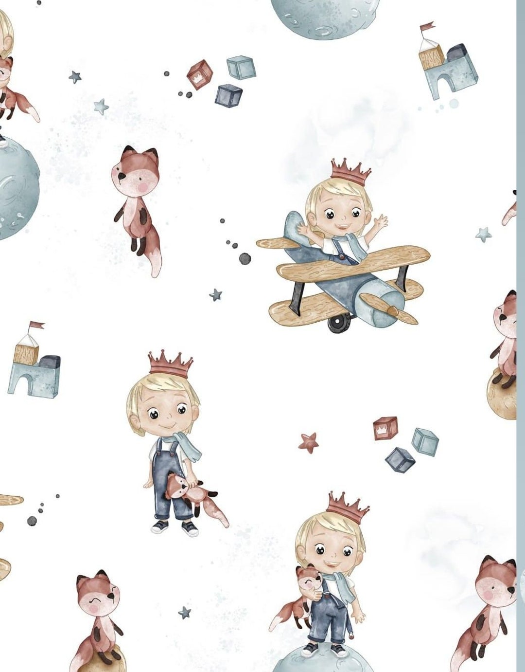 Little Prince Cotton Fabric, Boy's Fabric, Little Prince on White, Fox ...