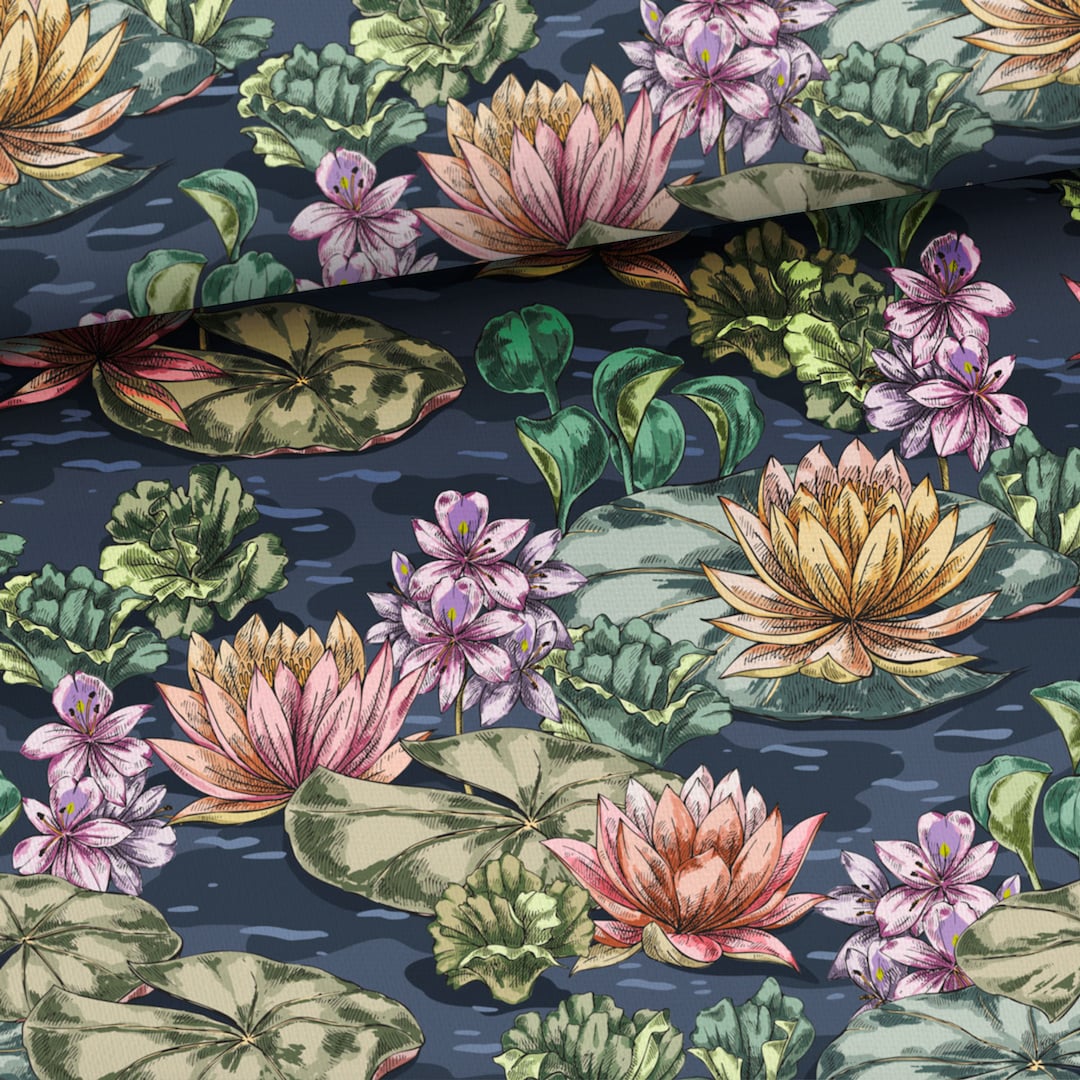 Water Lilies, Water Flowers Premium Cotton Fabric, Floral Premium ...