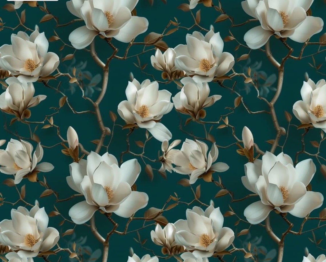 1 Meter Italian Velvet, Magnolia Flowers Velvet Fabric, Flowers Pattern ...