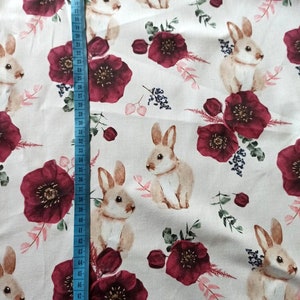 Sweet Bunnies in Mallow, Rabbit in Mallow Premium Cotton Fabric, Bunny ...