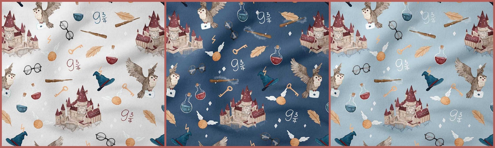 School of Magic Blue Background - Premium Cotton Fabric, Hocus Pocus ...