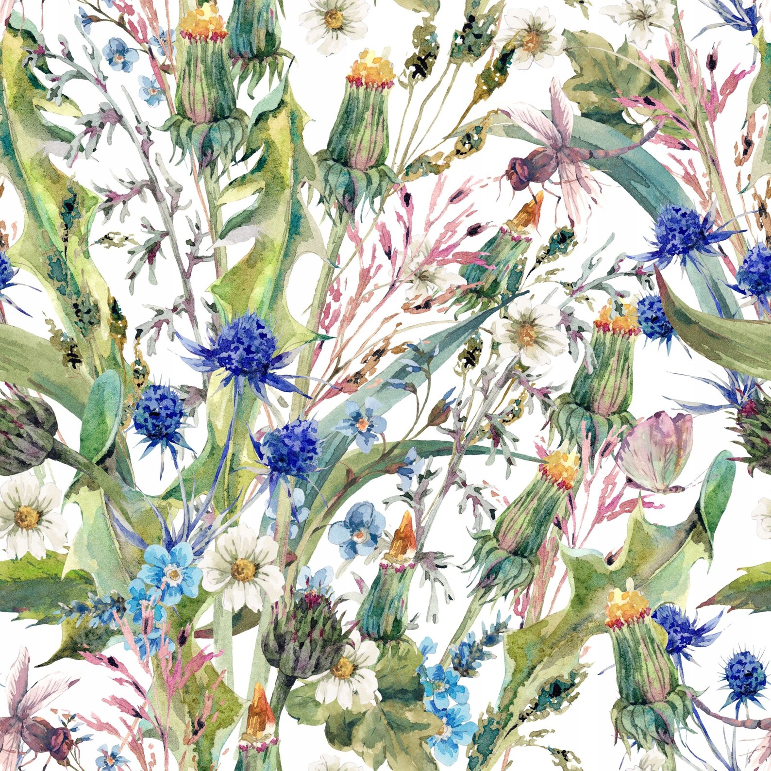 1 Meter Italian Velvet Fabric Flowers in the Meadow, Field Flowers ...