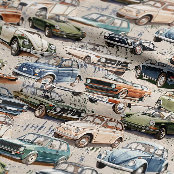 Retro Cars Sweatshirt fabric stretch Knitwear French terry knit fabric for boy cotton knitwear mini cooper panel fabric knit panel