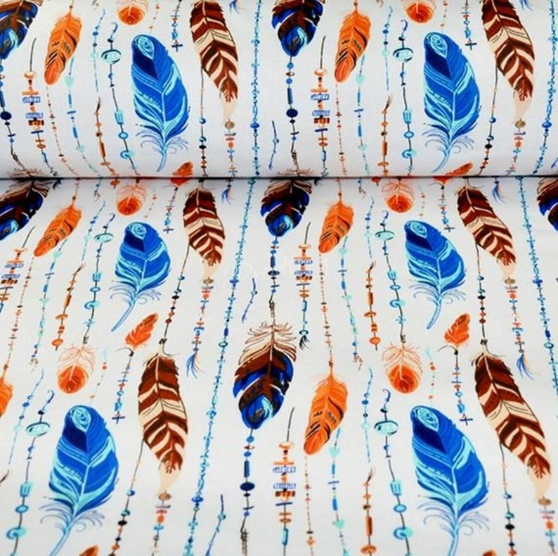 Indian feathers cotton fabric Feathers cotton boho fabric | Etsy