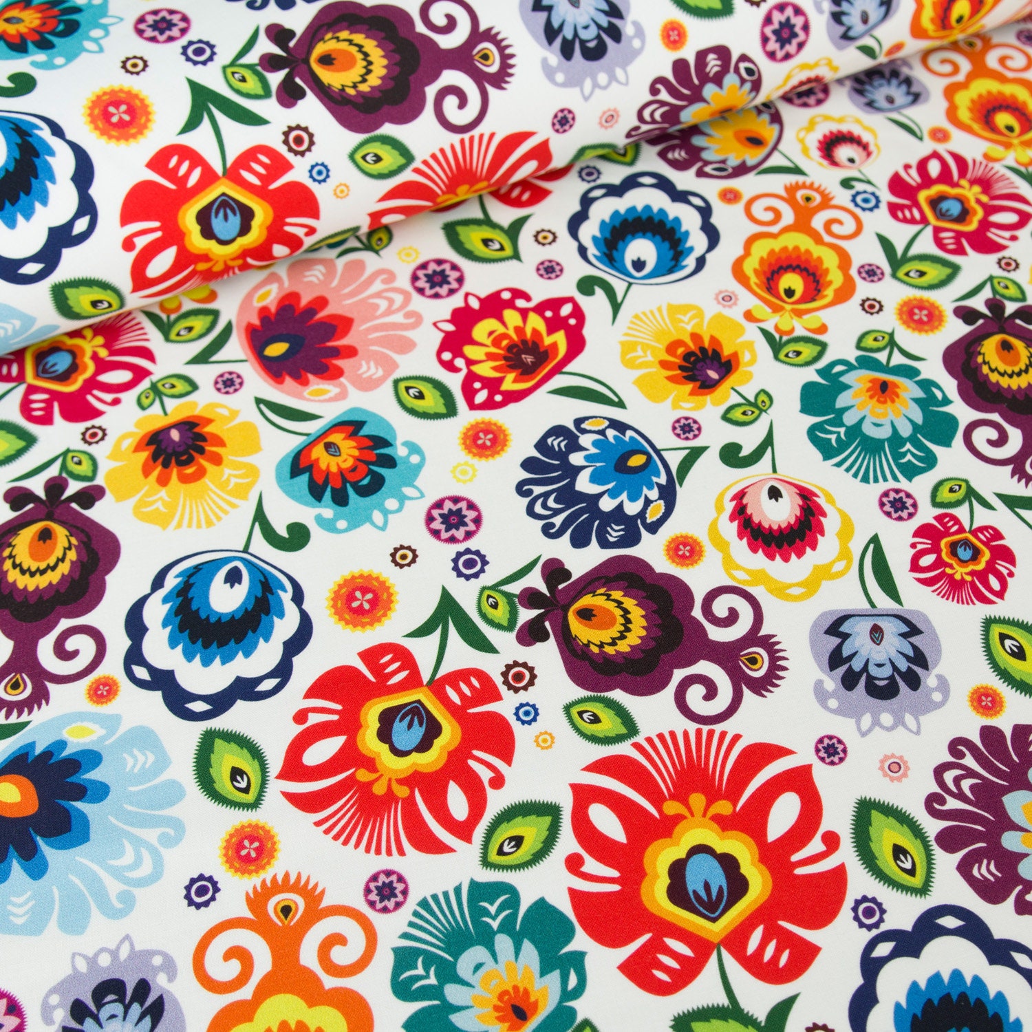 Folk Flowers Cotton Fabric Polish Folklore Pattern Folk | Etsy