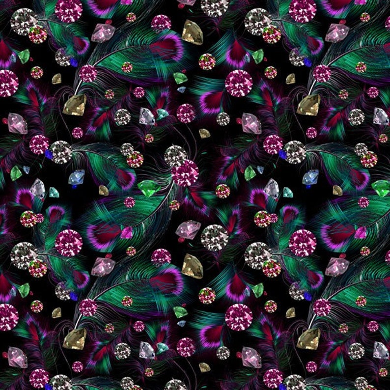 1 Meter Peacock Feathers and Diamonds Italian Velvet Fabric - Etsy