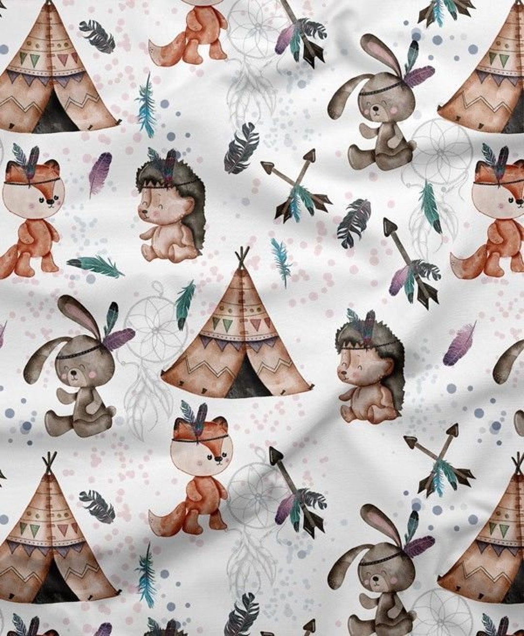 Boho Village, Boho Forest Animals Premium Cotton Fabric, Tribal ...
