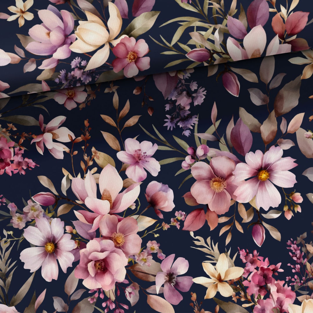Amaranth Flowers, Midnight Flowers Sweatshirt Fabric, French Terry ...