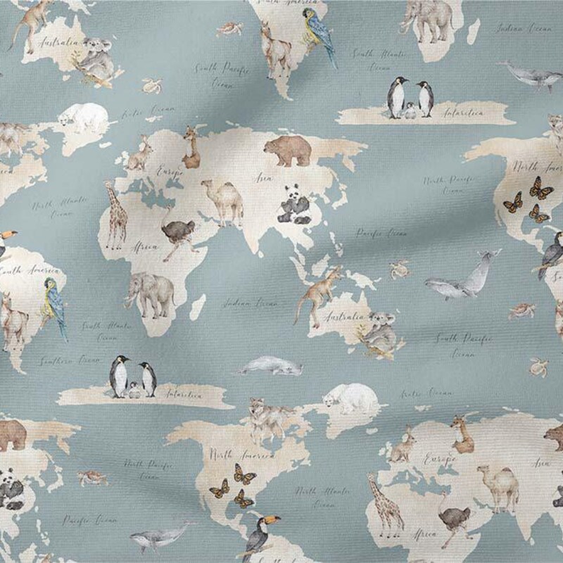 World Map Fabric - Etsy