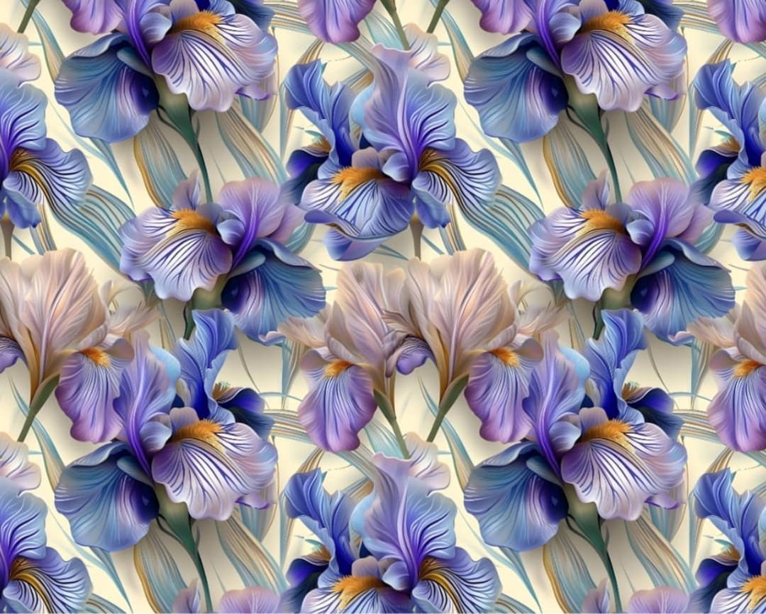 1 Yard Irises Flowers Waterproof Fabric, Purple Irises Polyester Waterproof, Flowers Fabric ...