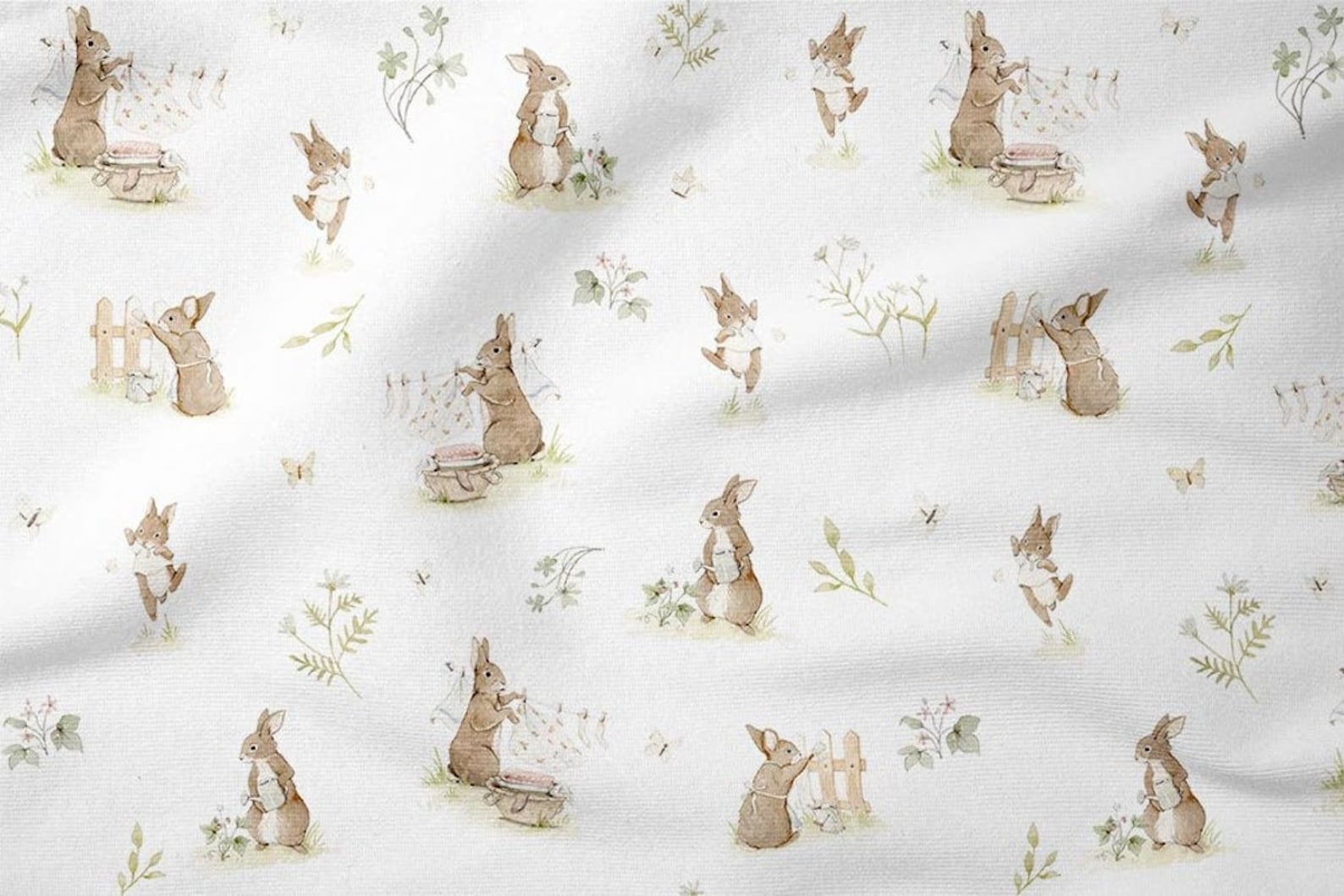 Sweet Bunnies Fabric, Working Bunnies, Premium Cotton Fabric, Bunny ...