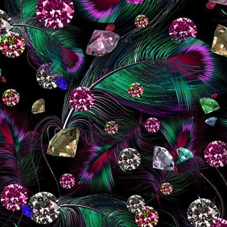 1 Meter Peacock Feathers and Diamonds Italian Velvet Fabric - Etsy