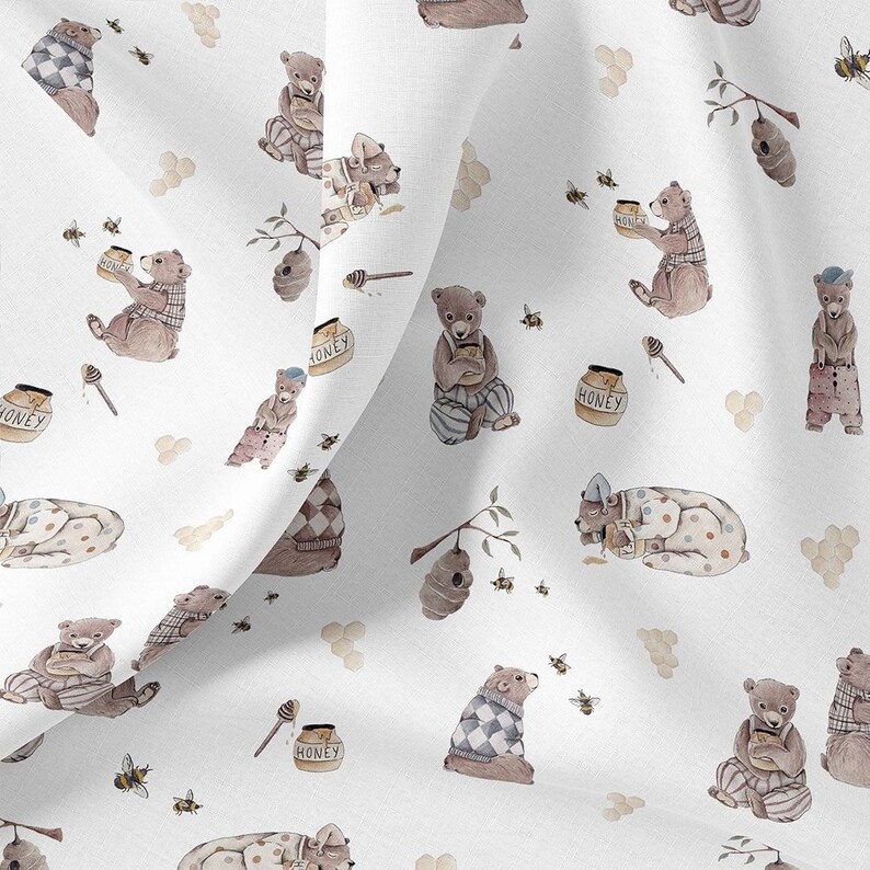 Bears Bees and Honey Premium Cotton Fabric, Cute Bears, Retro Teddy ...