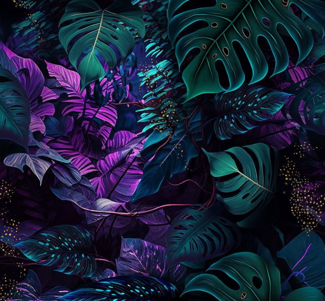 1 Meter Purple Jungle Leaves Italian Velvet Fabric, Upholstery Velvet ...