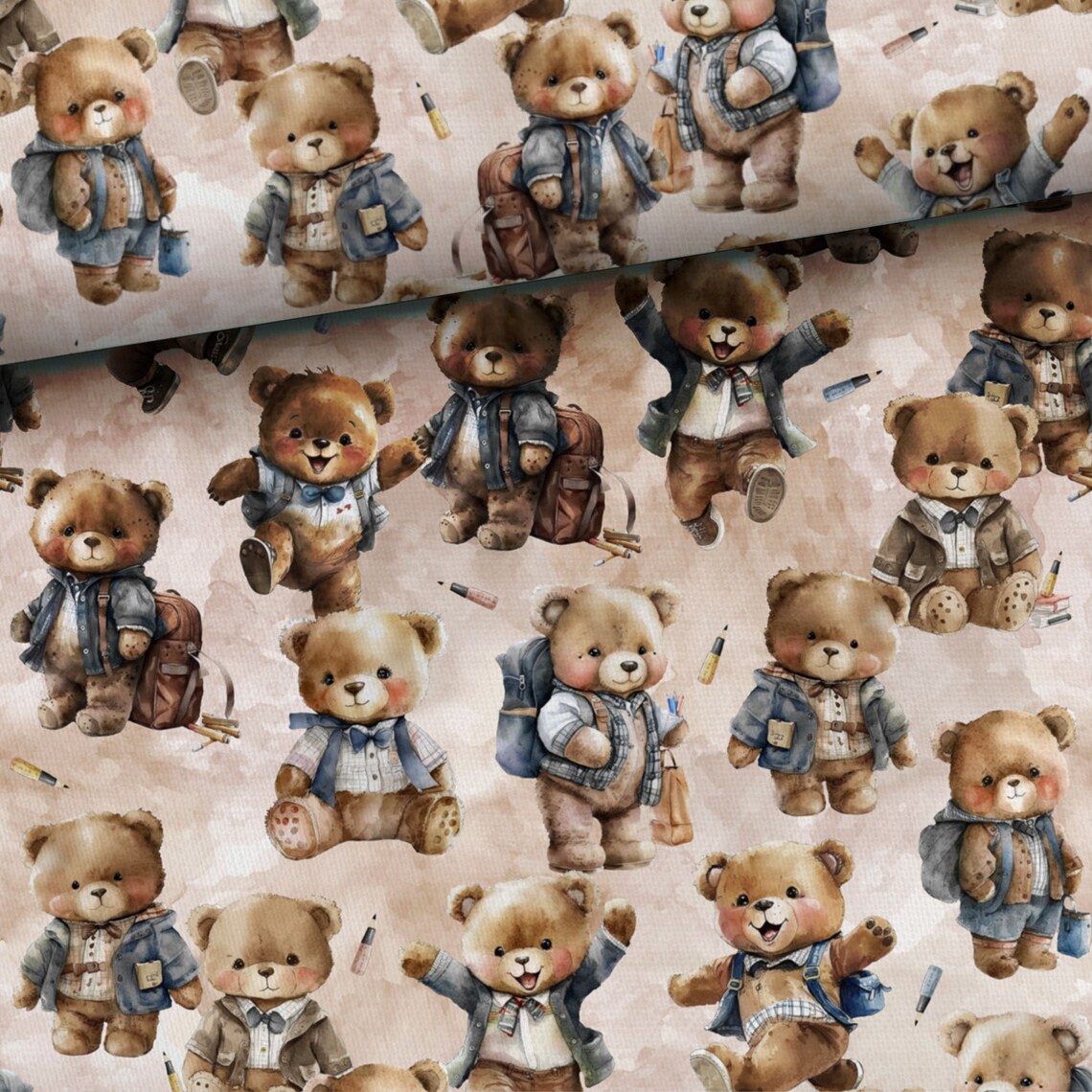 Teddy Bears Knit, Bear Cubs Sweatshirt Fabric, Stretch Knitwear, French ...